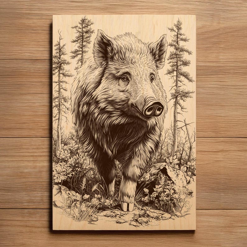 Boar Laser Engraving File - Ready to Engrave PNG - Boar Hunting Scene ...