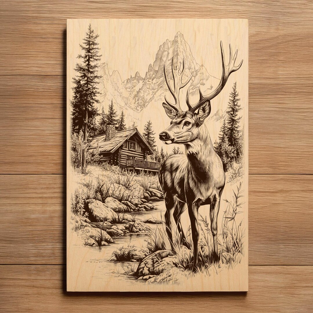Whitetail Buck Laser Engraving File - Ready to Engrave PNG - Deer Log ...