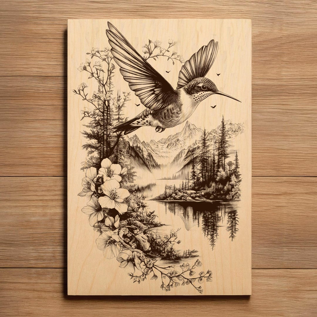 Hummingbird Laser Engraving File - Ready to Engrave PNG - Bird Lake ...