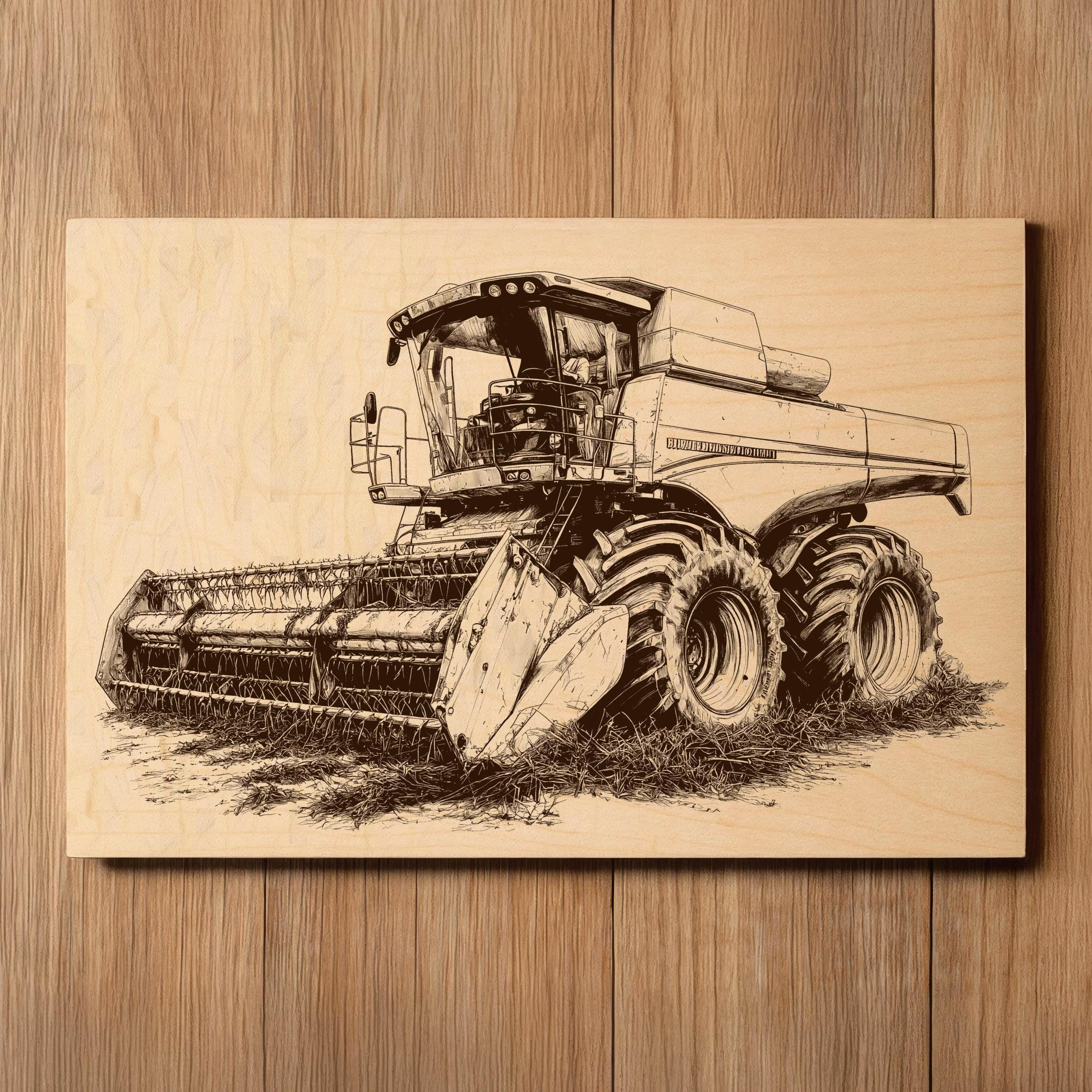 Combine Harvester Laser Engraving File - Ready to Engrave PNG - Farm ...