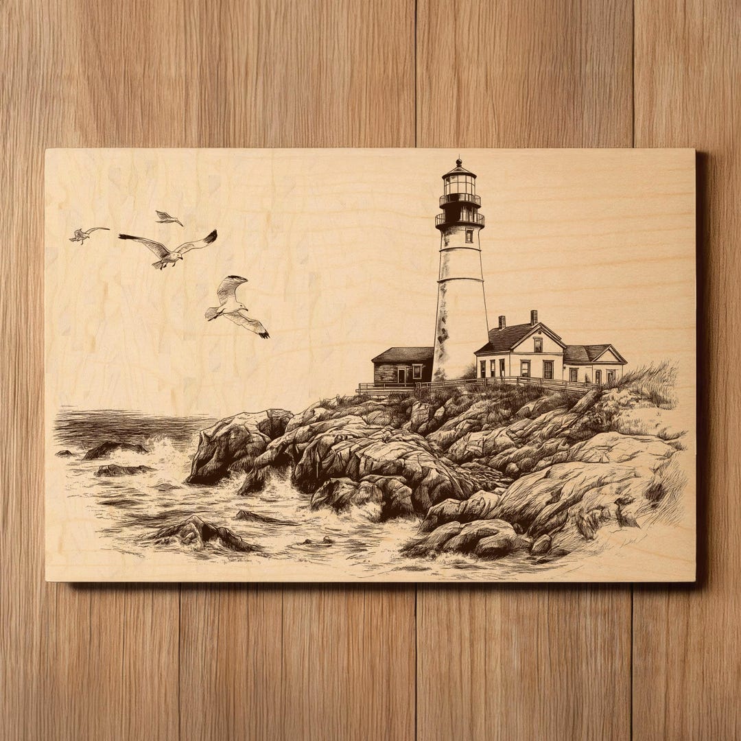 Lighthouse Laser Engraving File - Ready to Engrave PNG - Ocean Scene ...