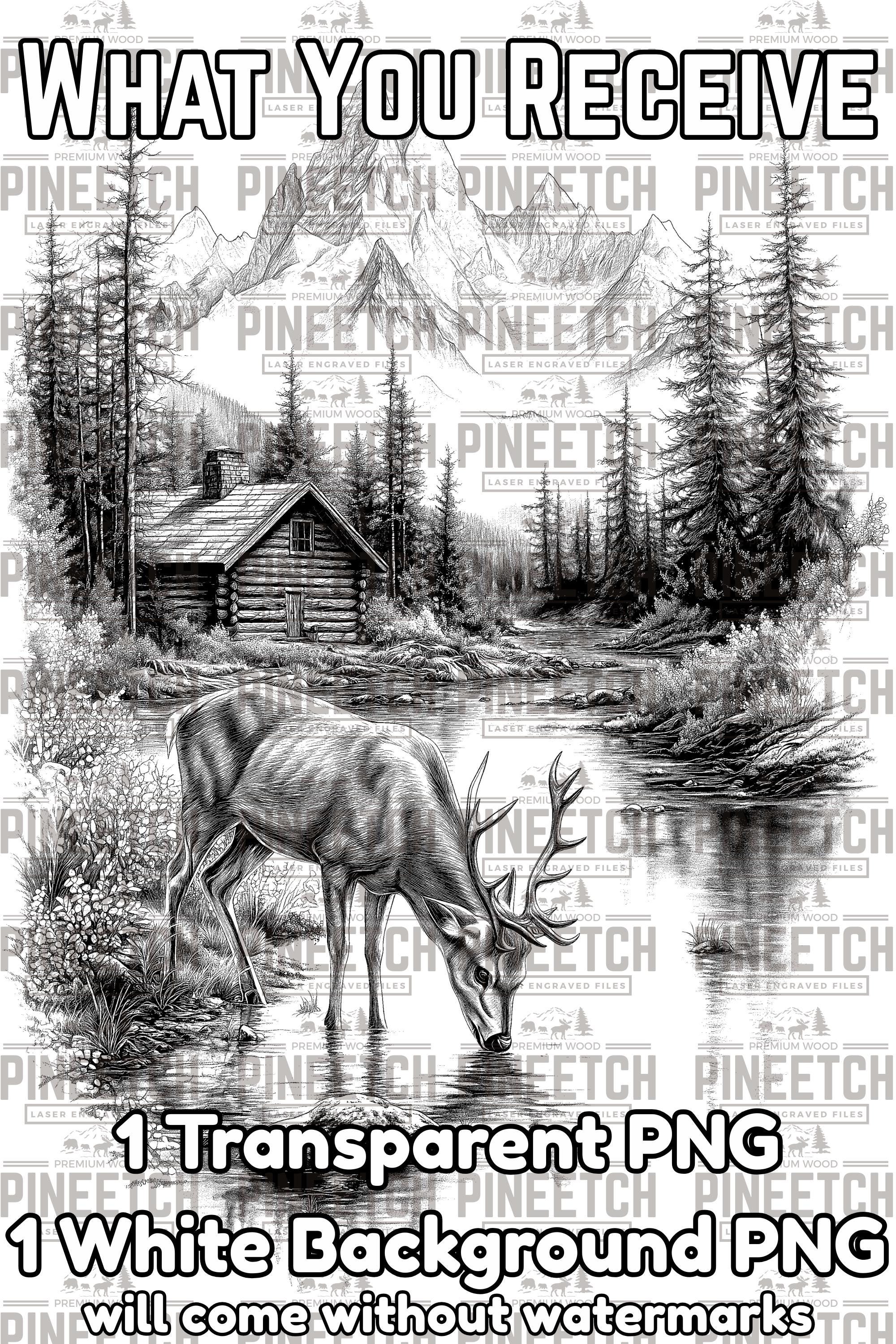 Deer & Rustic Cabin Laser Engraving File - Ready to Engrave PNG ...