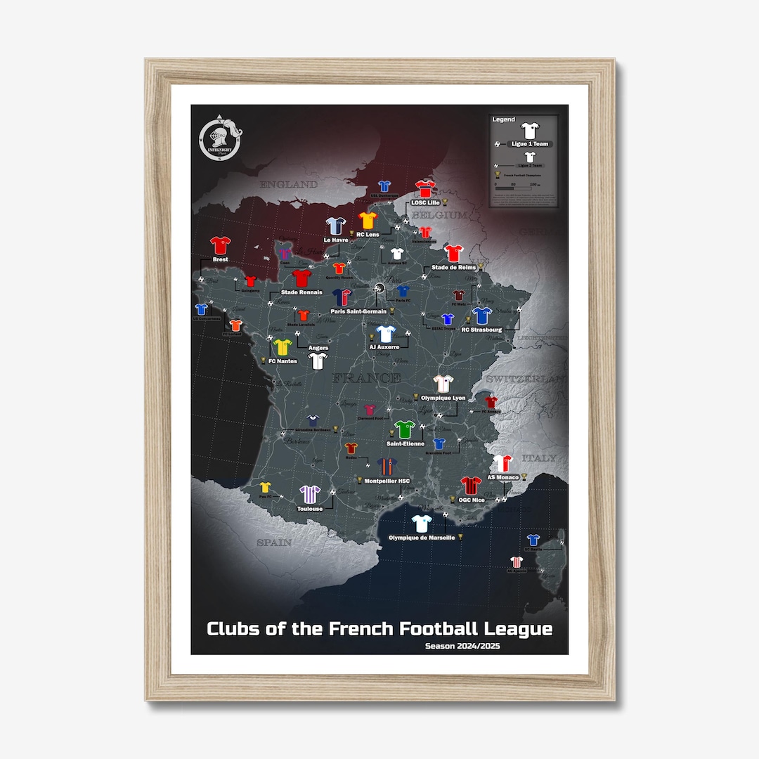 French Football Clubs Map A3 Framed Print - Etsy UK