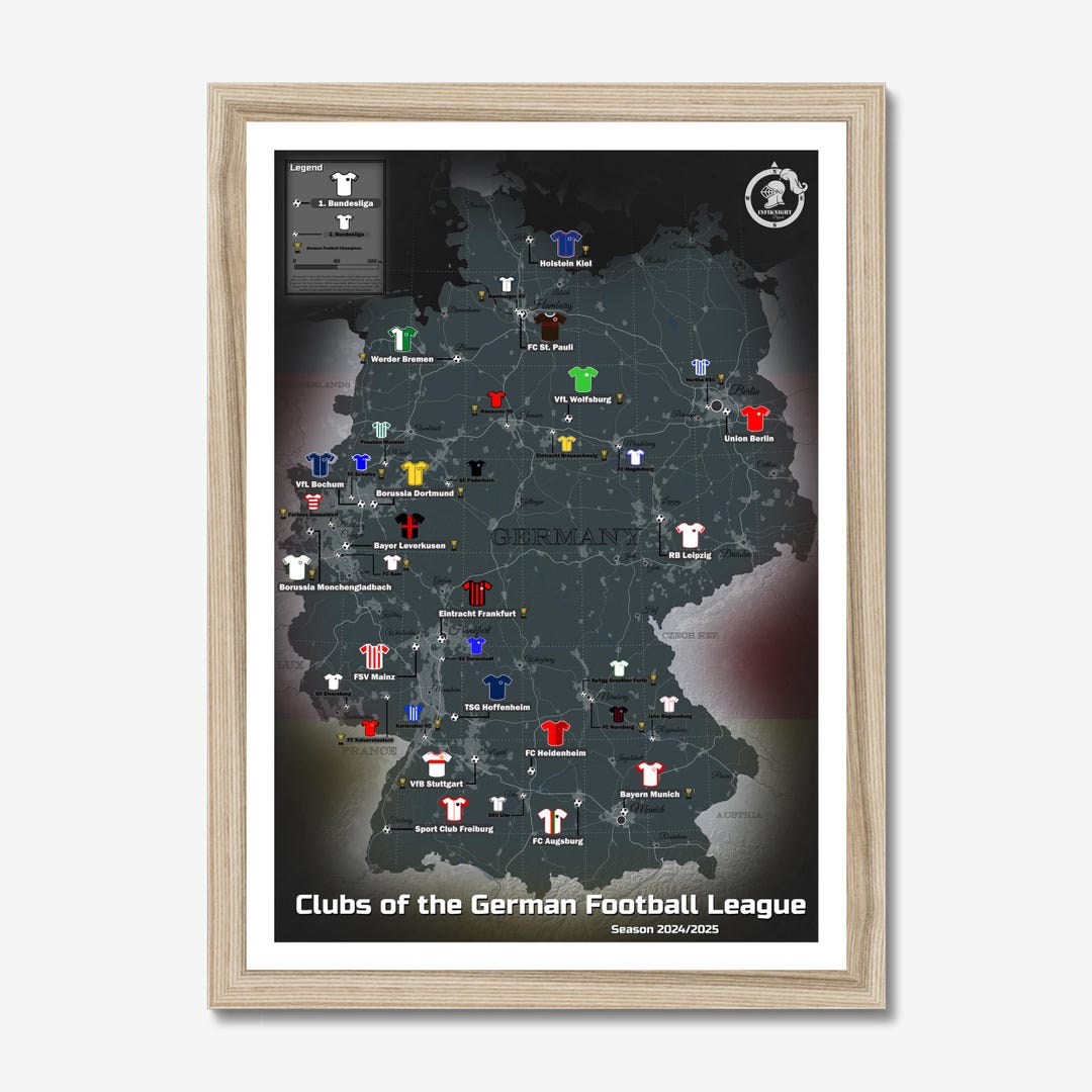 German Football Clubs Map A3 Framed Print - Etsy