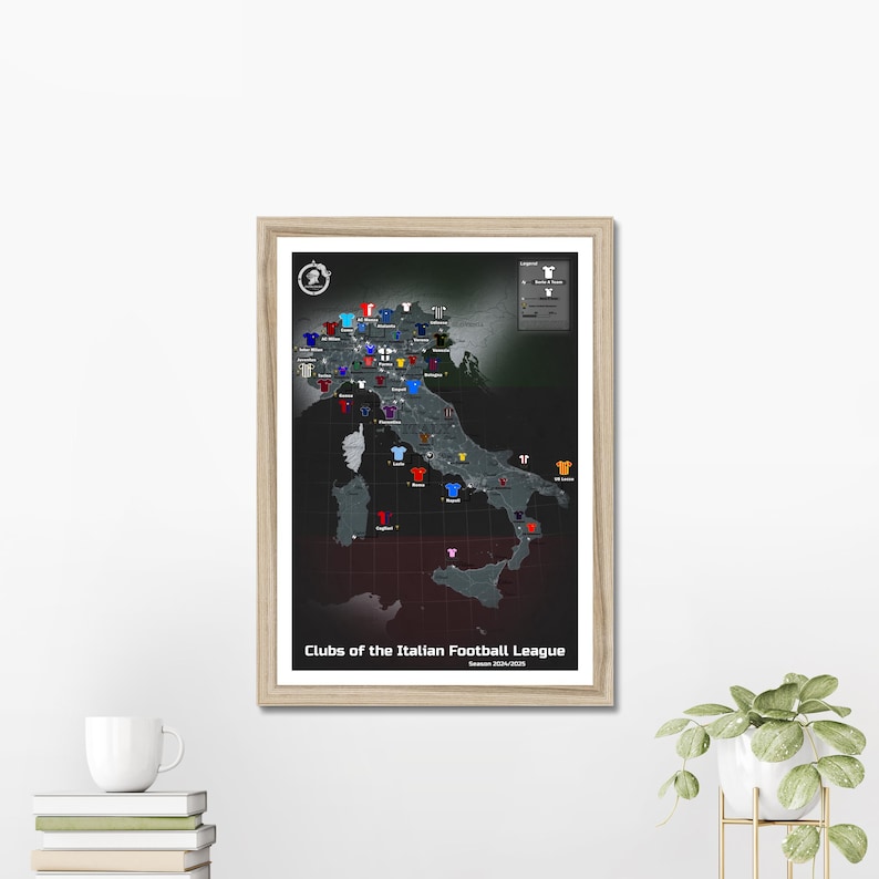 Italian Football Clubs Map A3 Framed Print - Etsy