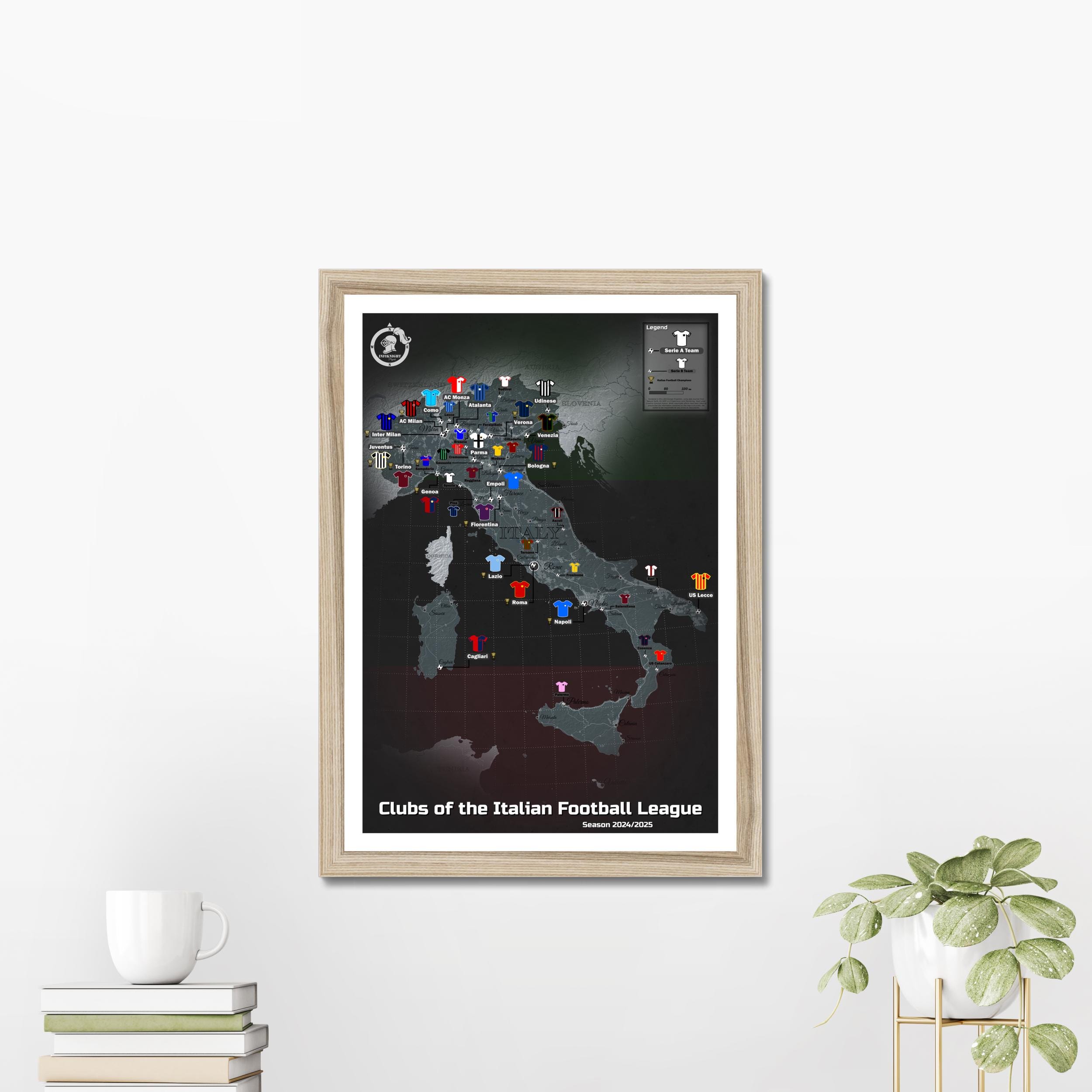 Italian Football Clubs Map A3 Framed Print - Etsy