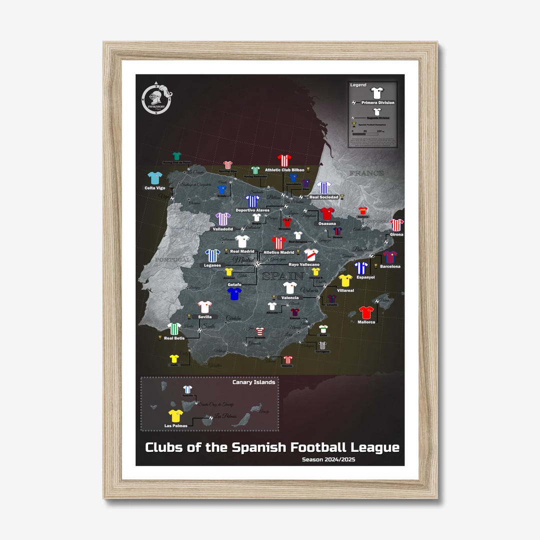 Spanish Football Clubs Map A3 Framed Print - Etsy
