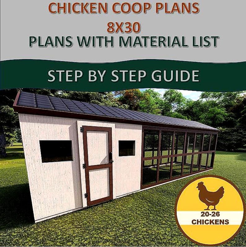 8x30 Chicken Coop Plans - Large Chicken Coop Blueprint - Printable ...