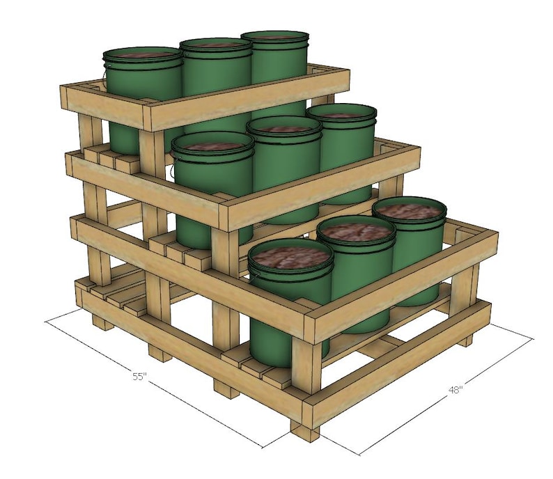 DIY 9-bucket Garden Stand Plans: Tiered Wood Frame 5-gallon (digital ...