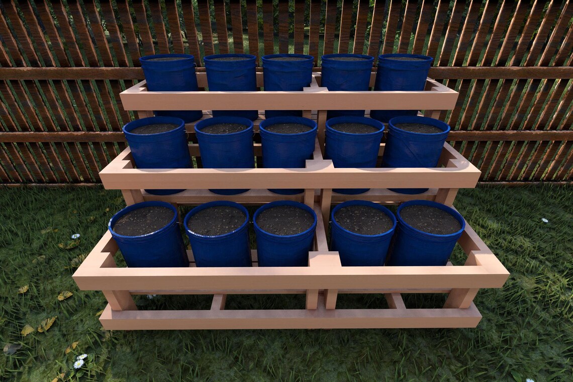 DIY 15-bucket Garden Stand Plans: Tiered Wood Frame (digital PDF ...