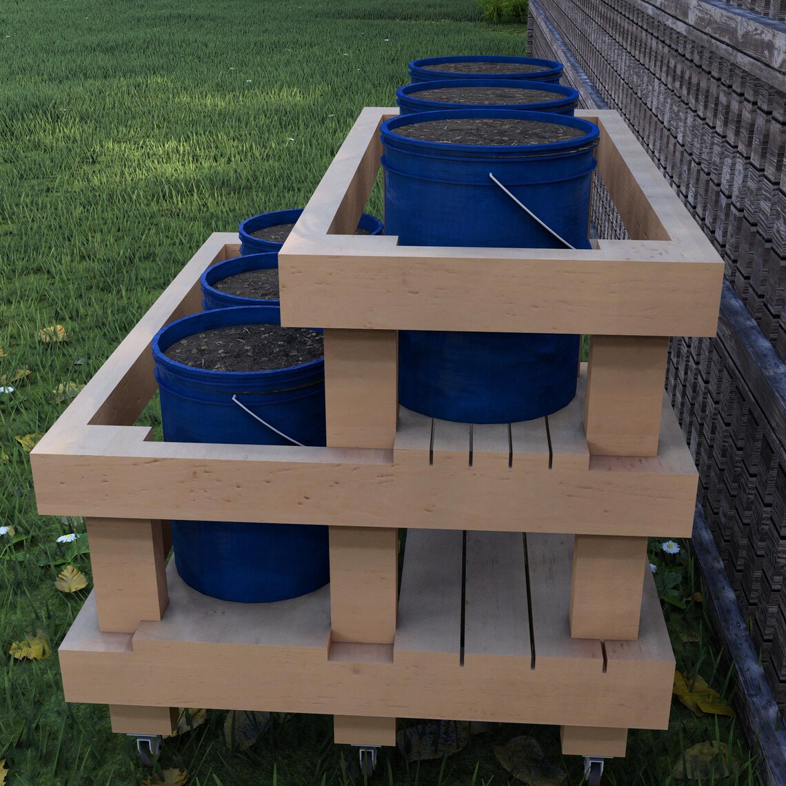 DIY 6-bucket Garden Stand Plans: Mobile Tiered Design 5-gallon (digital ...
