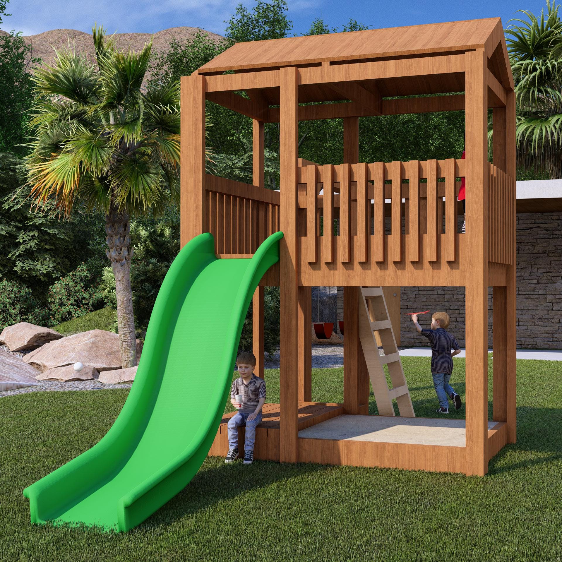 Playhouse Plans With Sandbox & Porch: DIY Woodworking Blueprint - Etsy