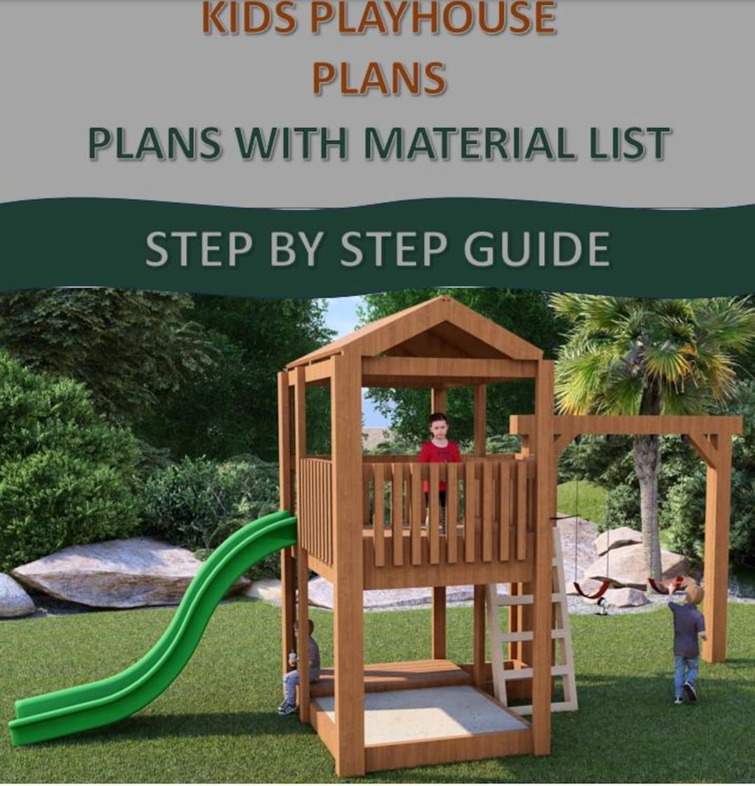 Playhouse Plans With Sandbox & Porch: DIY Woodworking Blueprint - Etsy