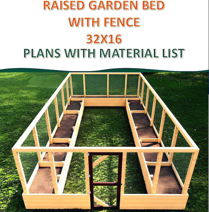 Raised Garden Bed With Fence Plans (32x16) (digital Download) - Etsy