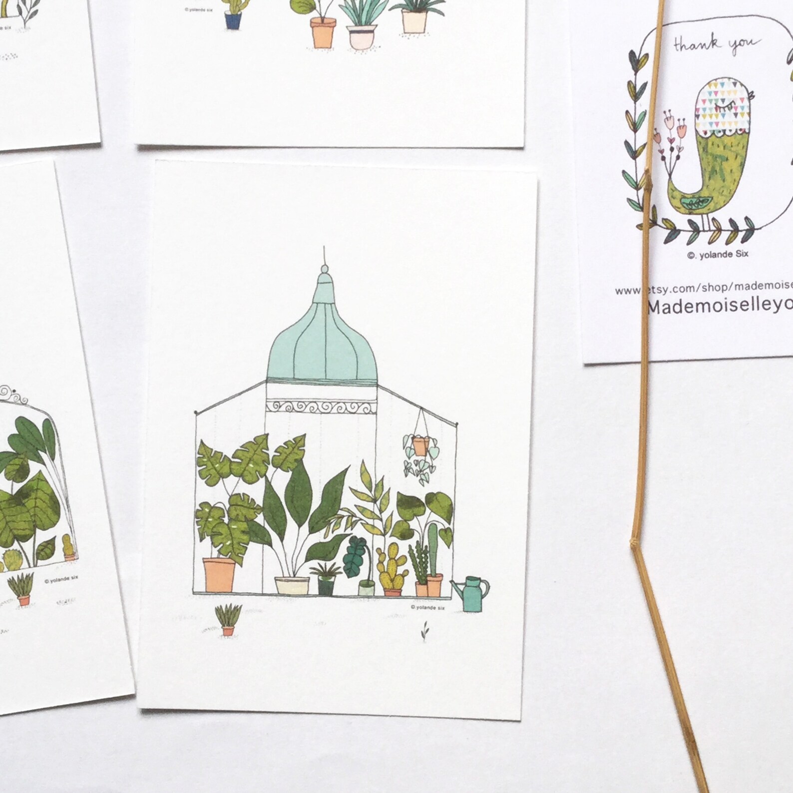 Botanical Cards Greenhouse 4 Cards Set - Etsy