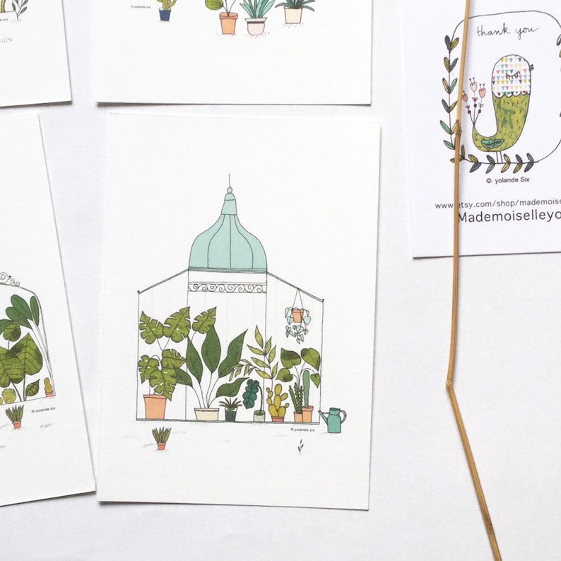Botanical cards greenhouse 4 cards set | Etsy