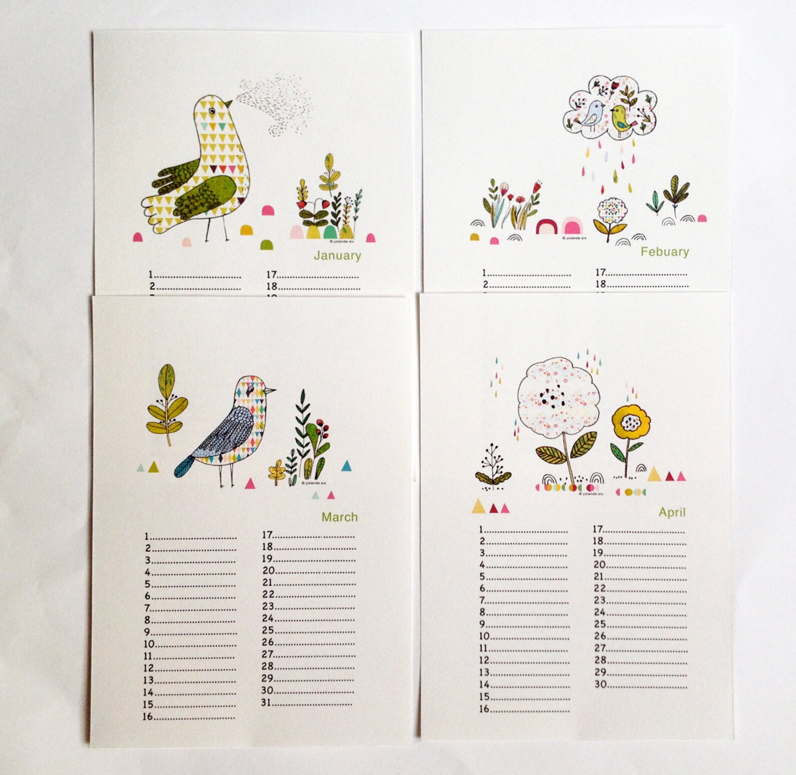 Perpetual Birthday Calendar Birds Botanical Illustrations - Etsy