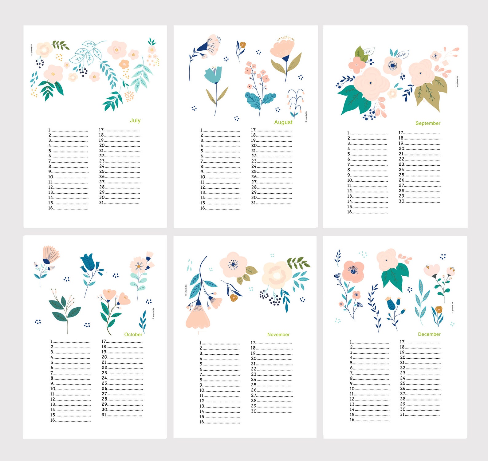 Floral Birthday Calendar, Perpetual Illustrated Calendar, Flowers ...