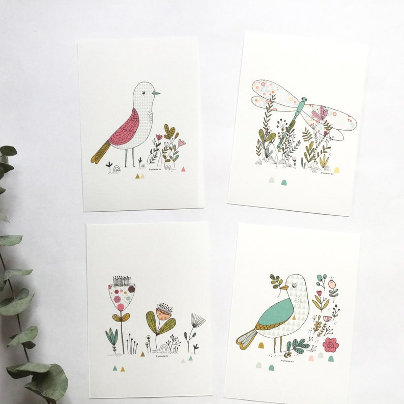 12 Birds and Botanical Cards - Etsy