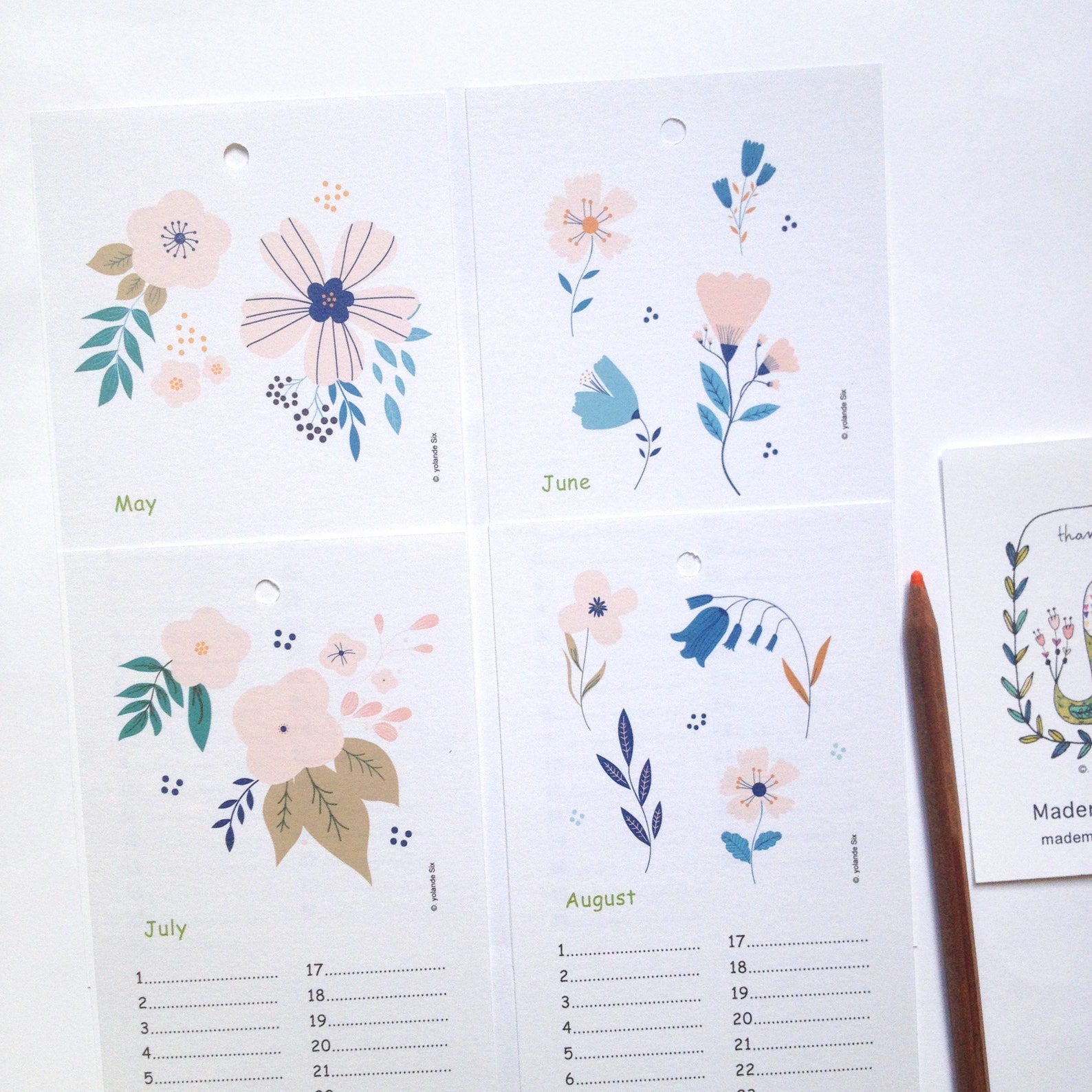 Perpetual Calendar Leaves Botanical Illustrations - Etsy