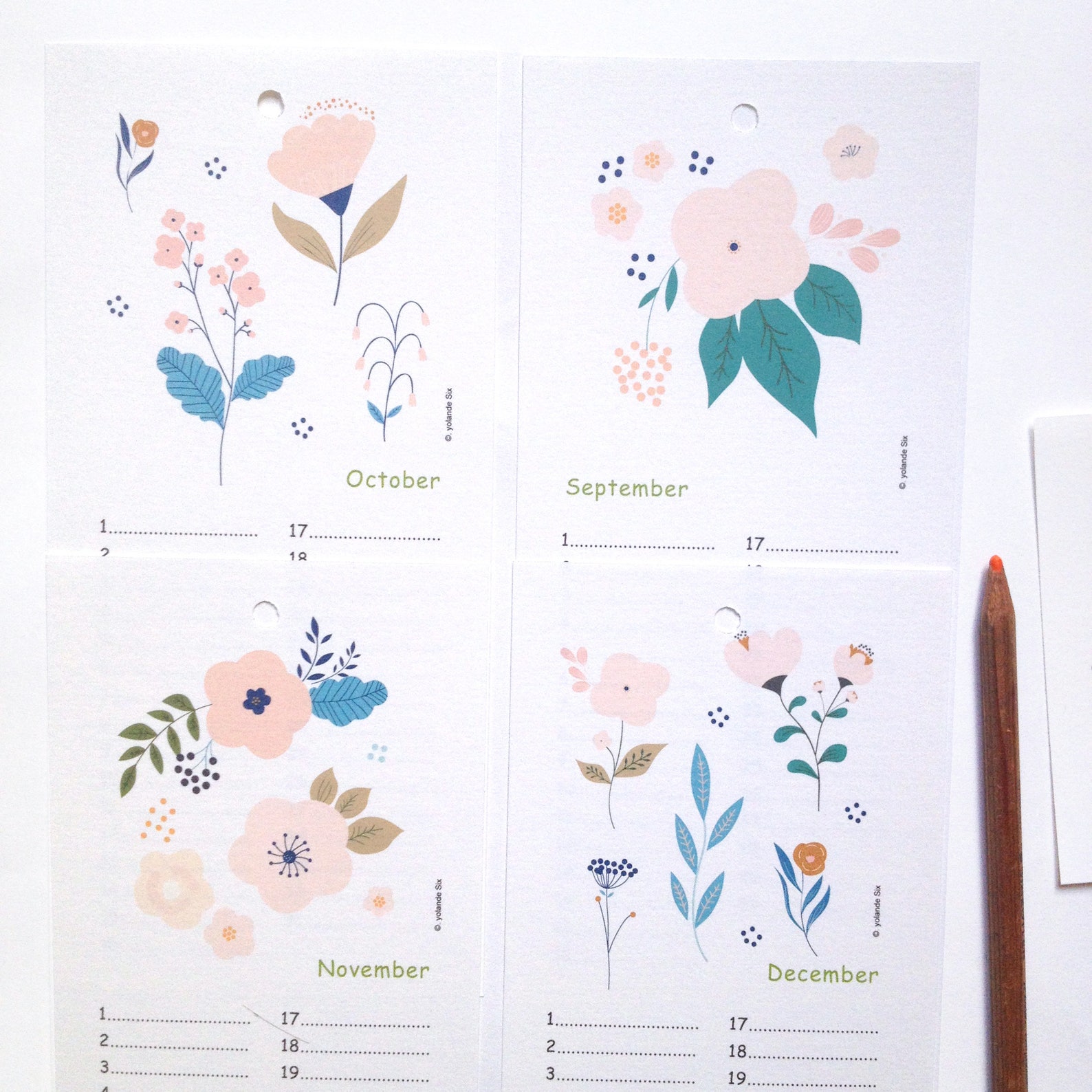 Perpetual Calendar Leaves Botanical Illustrations - Etsy