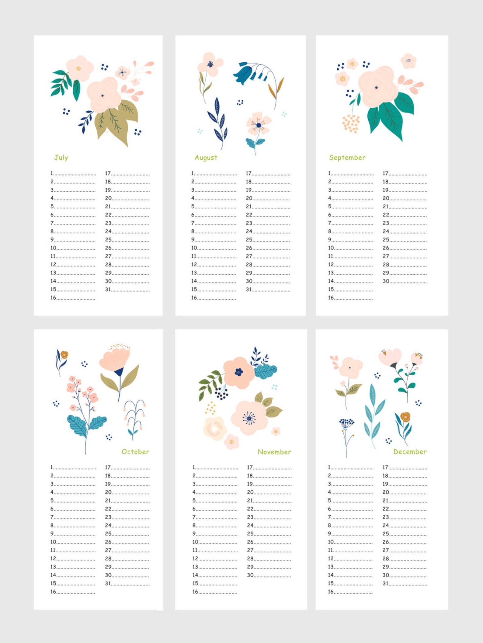 Perpetual Calendar Leaves Botanical Illustrations - Etsy