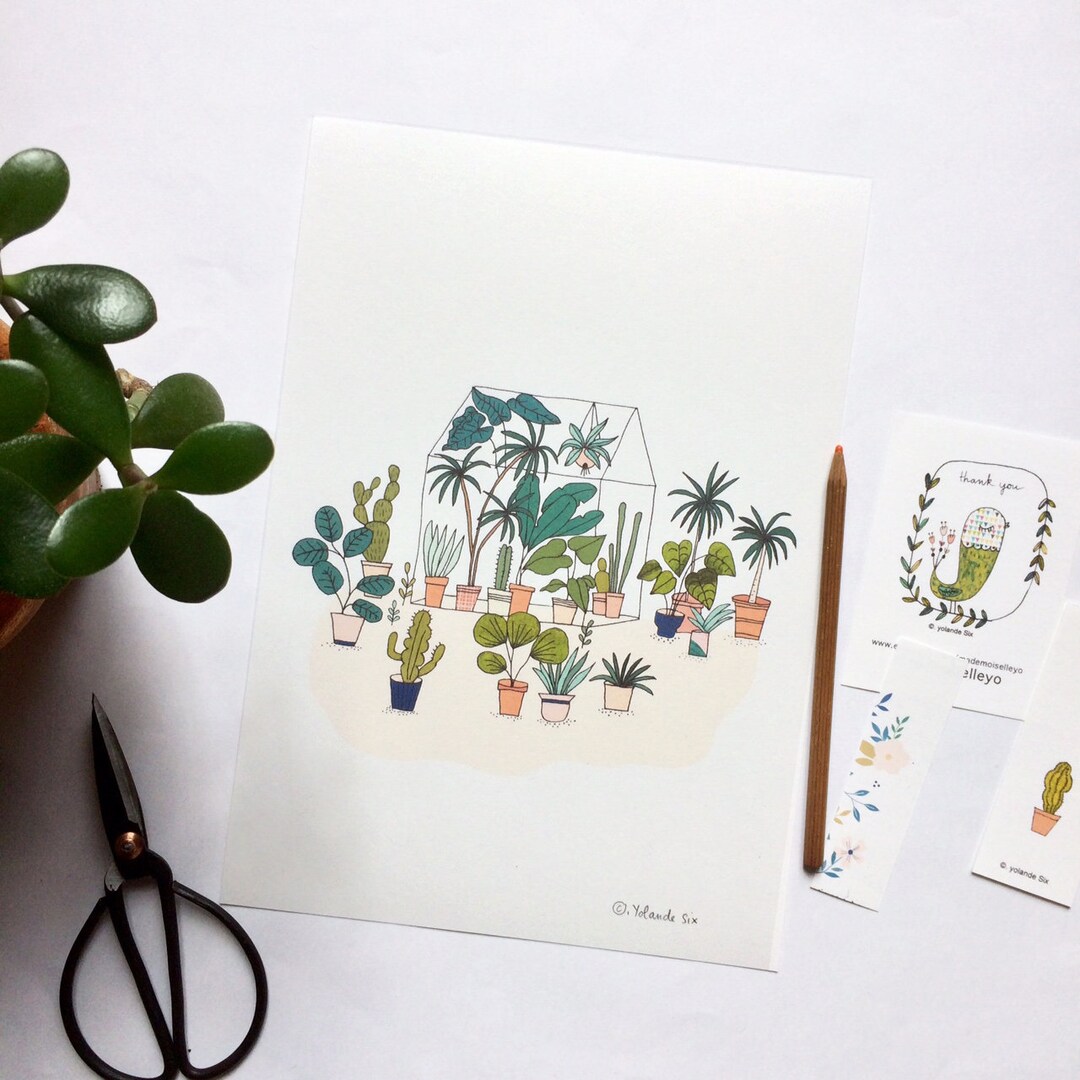 Greenhouse Poster A4, Illustration Cactus and Plants - Etsy