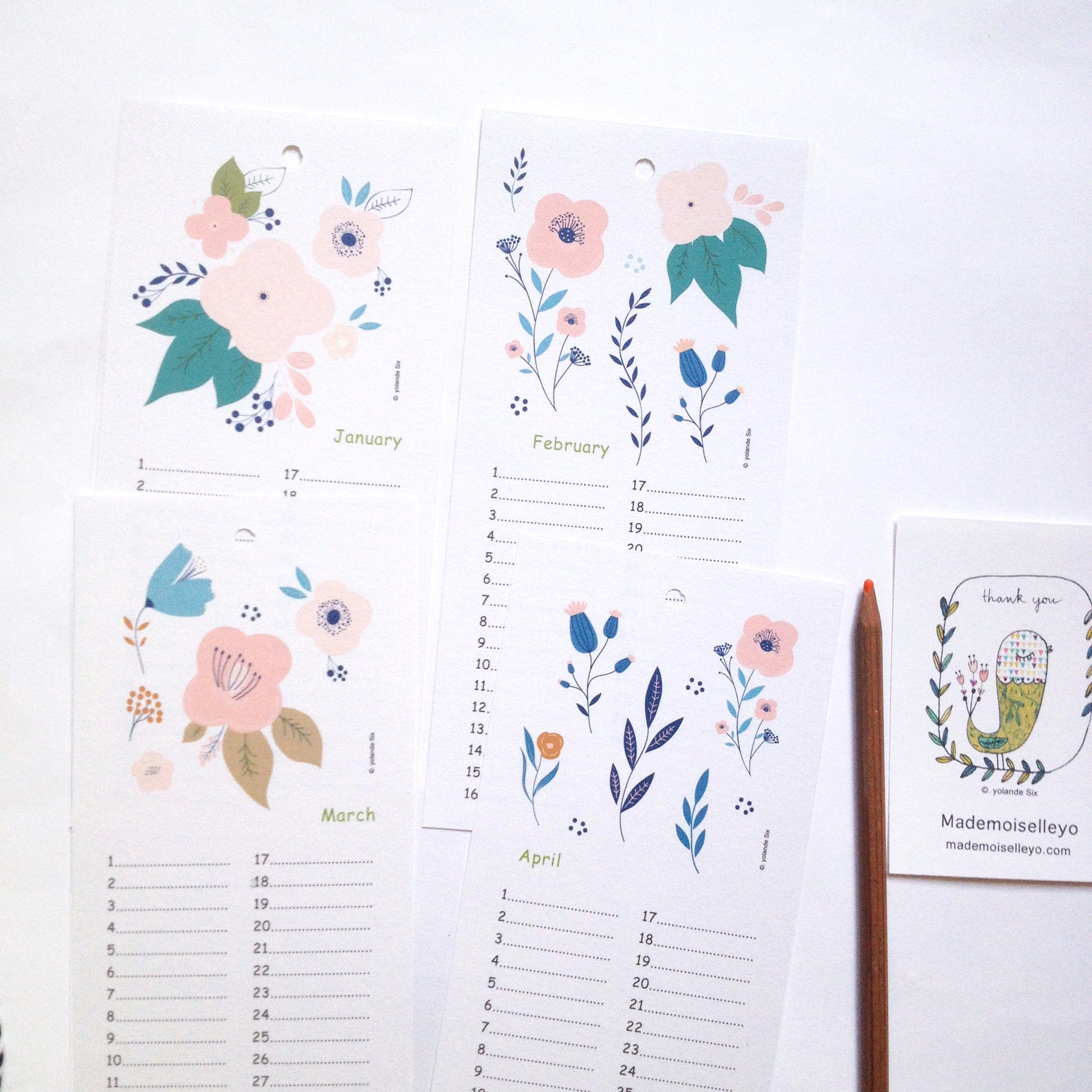 Perpetual Calendar Leaves Botanical Illustrations - Etsy