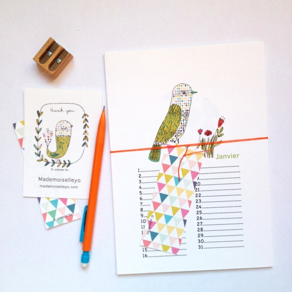 Perpetual Birthday Calendar Birds Botanical Illustrations | Etsy
