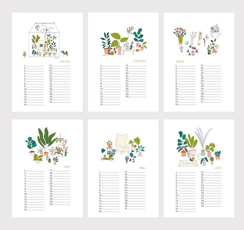 Birthday Calendar, Plants Illustrations, A5 Calendar Illustrated - Etsy