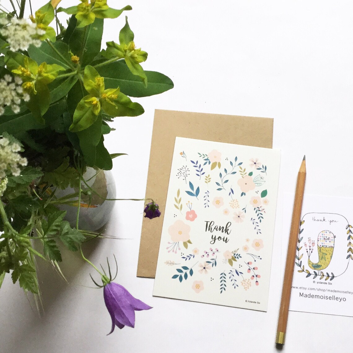 Botanical Thank you simple card with envelope | Etsy