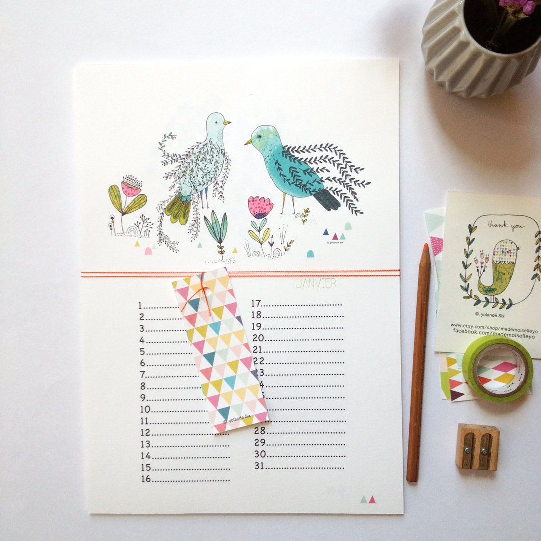 Perpetual Birthday Calendar Blue Birds Size A4 - Etsy