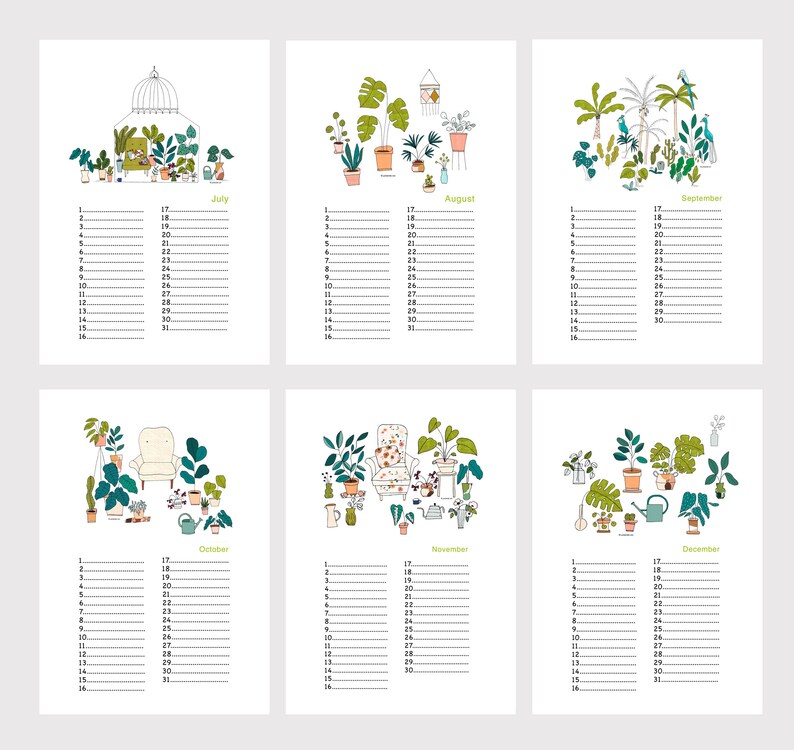 Birthday Calendar, Plants Illustrations, A5 Calendar Illustrated - Etsy