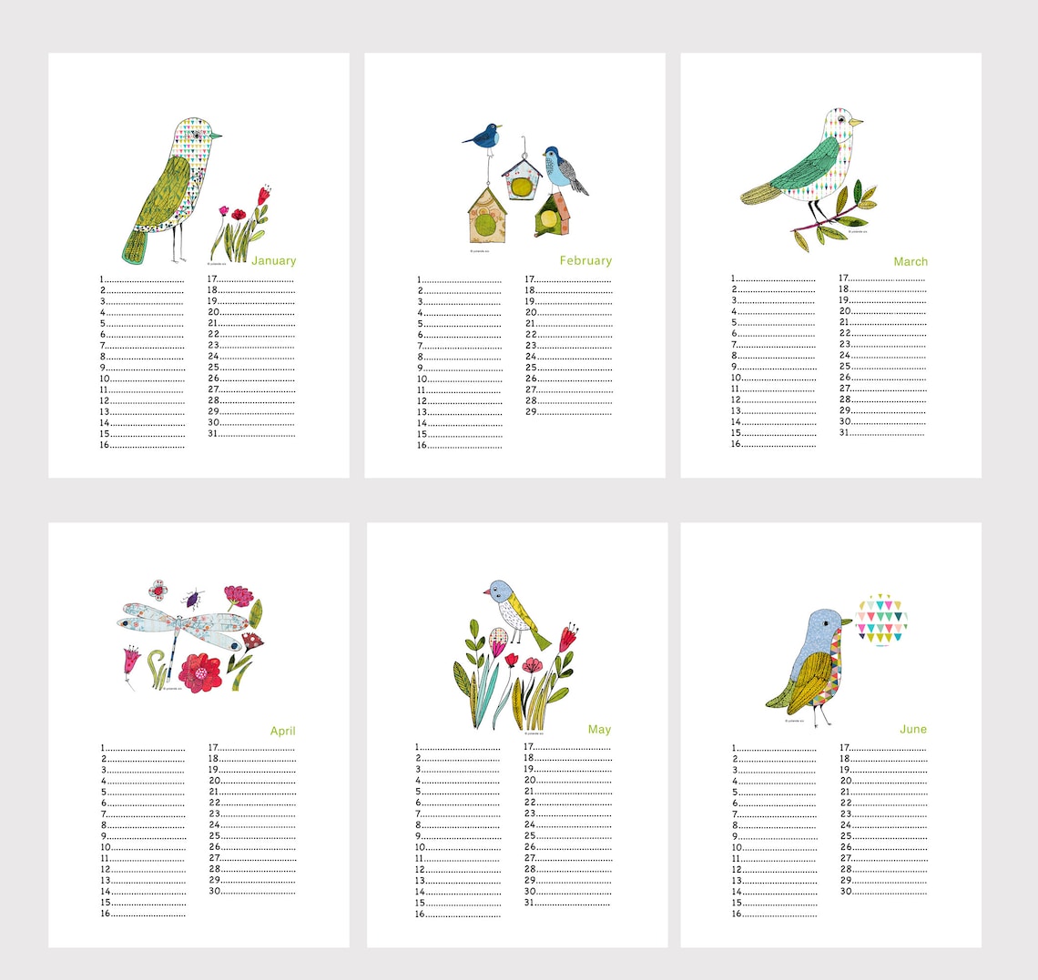 Perpetual Birthday Calendar, Birds, Botanical Illustrations - Etsy