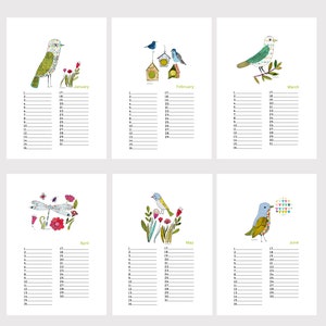 Perpetual Birthday Calendar, Birds, Botanical Illustrations - Etsy
