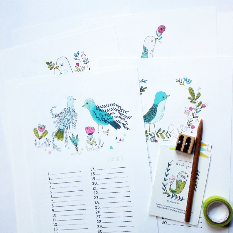 Perpetual Birthday Calendar Blue Birds Size A4 - Etsy