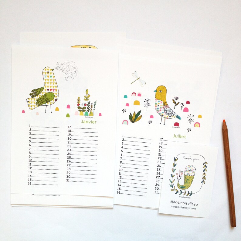 Perpetual Birthday Calendar Birds Botanical Illustrations - Etsy