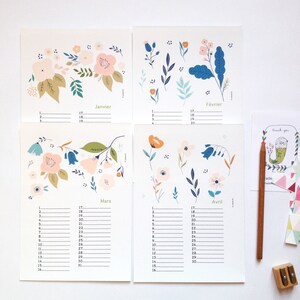 Floral Birthday Calendar, Perpetual Illustrated Calendar, Flowers ...
