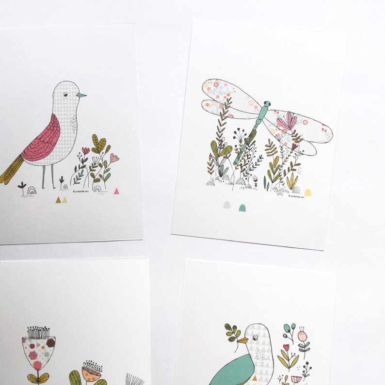 12 Birds and Botanical Cards - Etsy