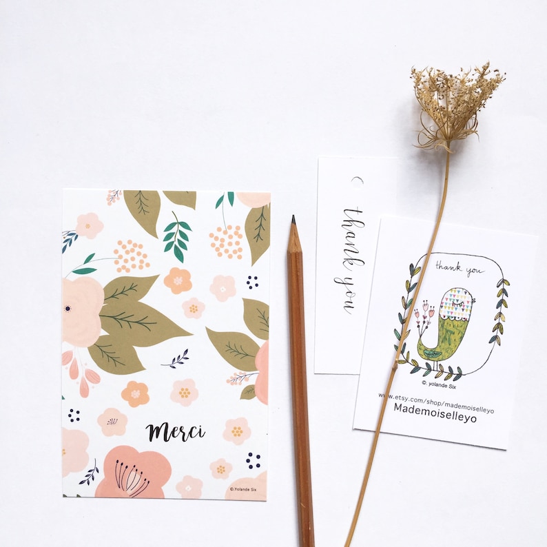 Botanical Thank You Card Set Simples Cards - Etsy
