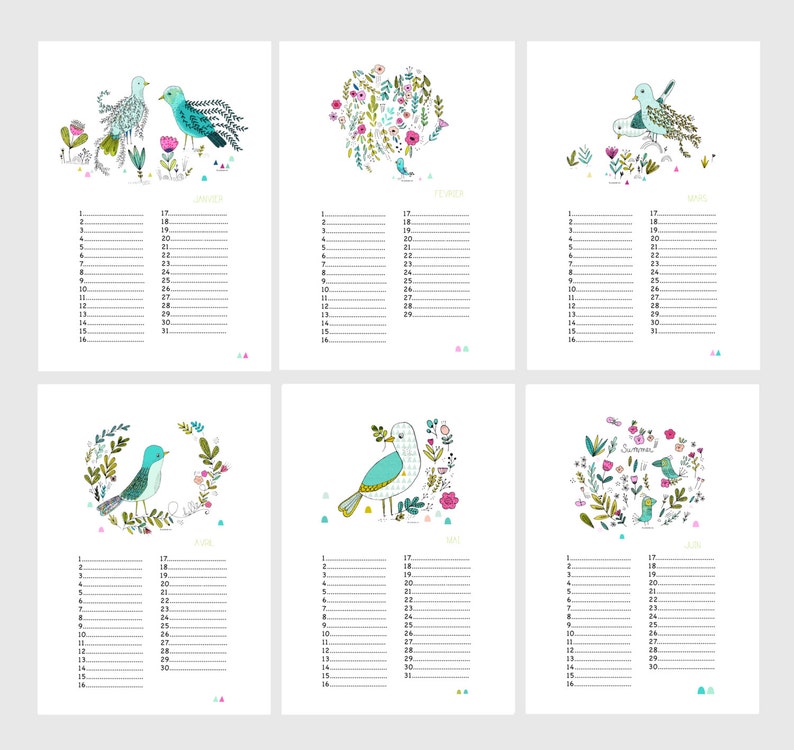 Perpetual Birthday Calendar Blue Birds Size A4 - Etsy