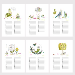 Perpetual Birthday Calendar, Birds, Botanical Illustrations - Etsy