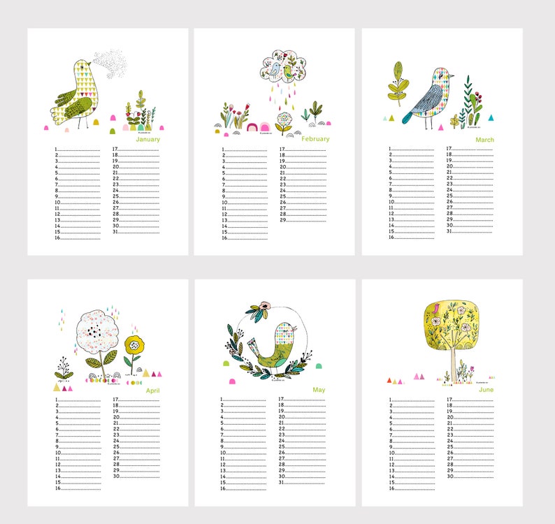 Perpetual Birthday Calendar Birds Botanical Illustrations - Etsy
