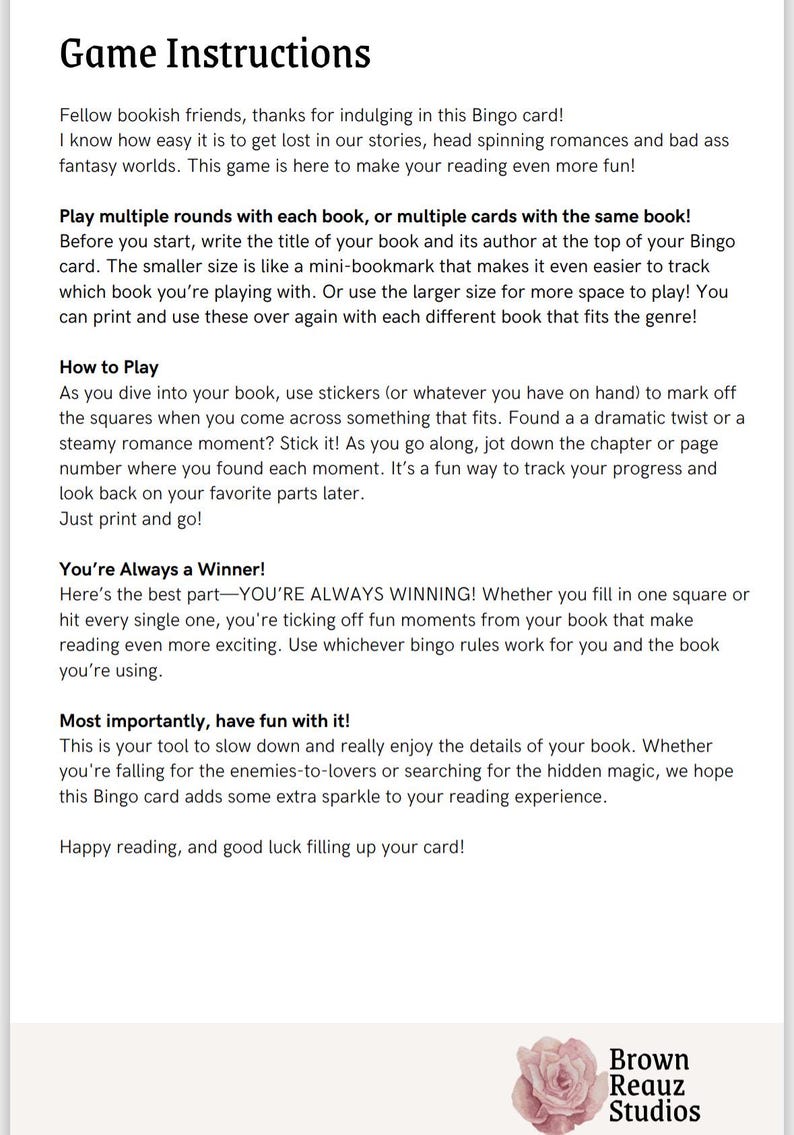 Book Bingo Cards - Romance, Fantasy, Romantasy; Reading Tracker, Book ...