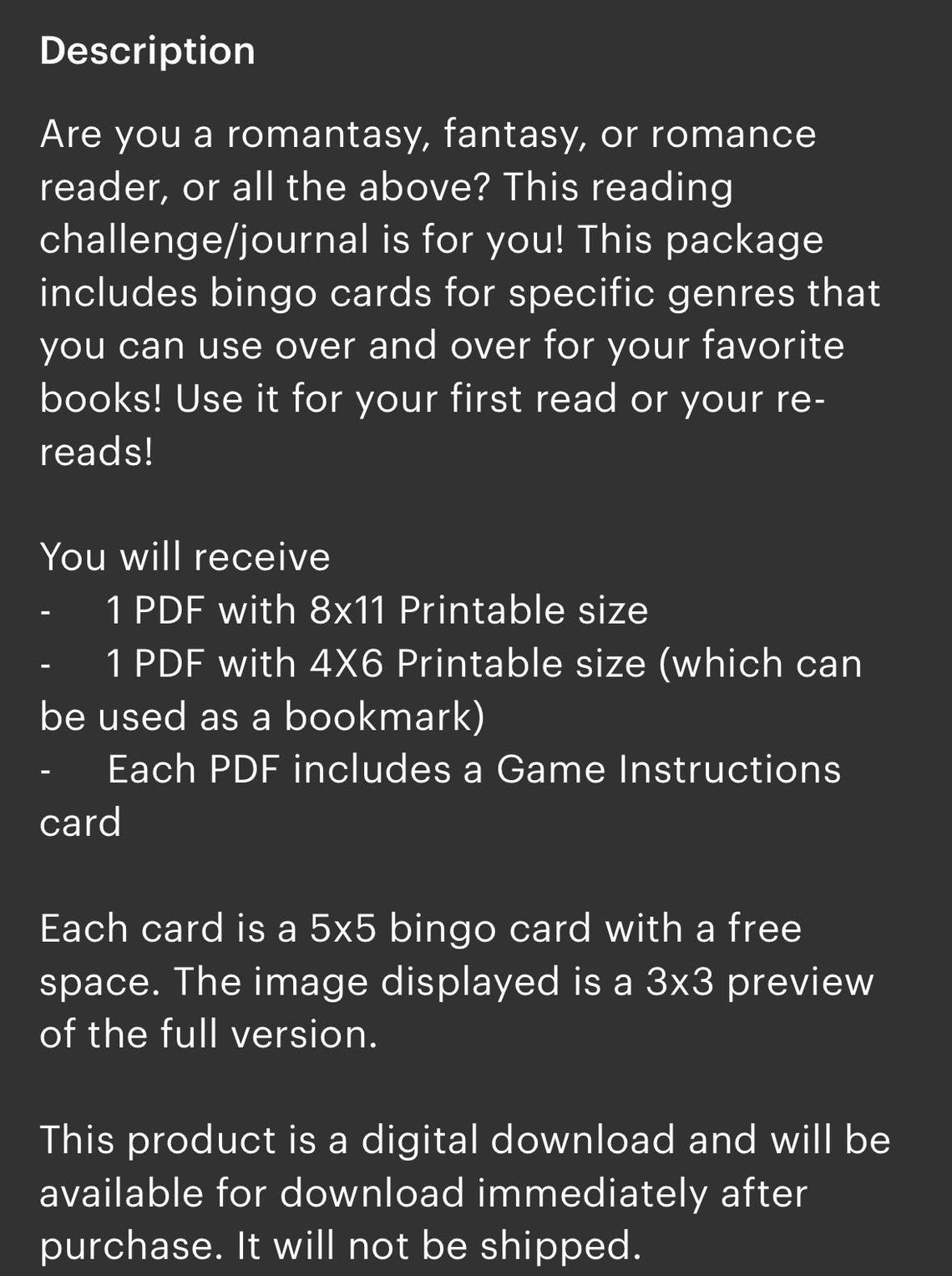 Book Bingo Cards - Romance, Fantasy, Romantasy; Reading Tracker, Book ...