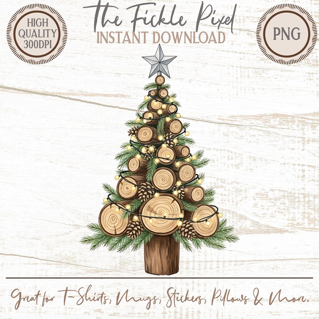 Rustic Log Christmas Tree PNG, Wooden Tree Clipart, Farmhouse Holiday ...