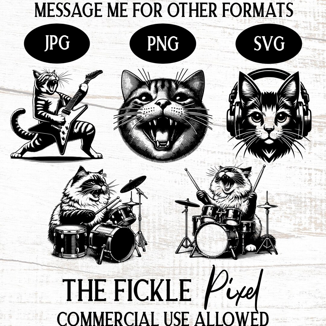 Rocking Cats PNG Digital Download, Funny Rock N Roll Cat Design, Animal ...