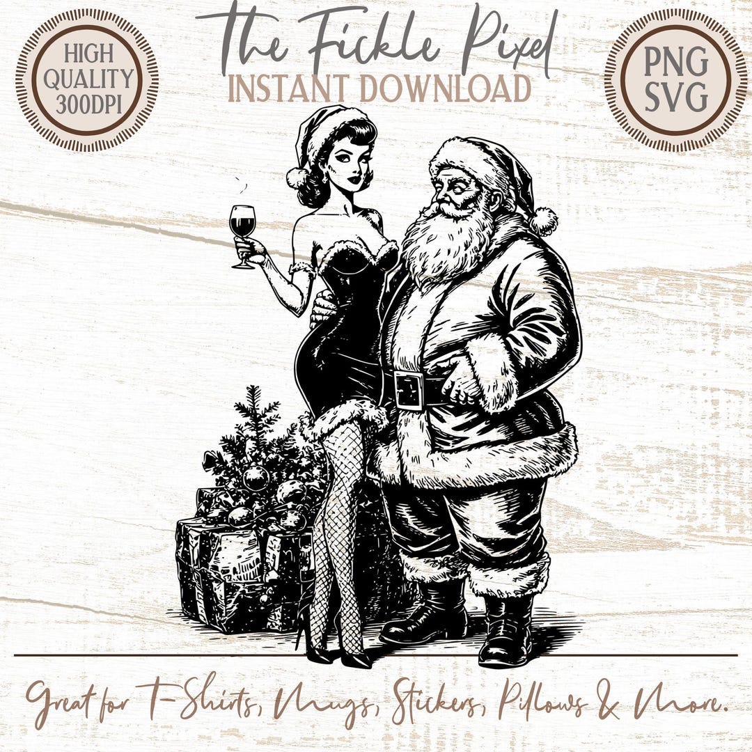 Vintage Santa Pin-up Art | Retro Christmas Woman Illustration | Holiday ...