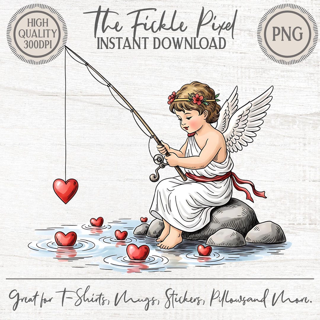 Funny Cupid Fishing for Hearts PNG | Valentine's Day Clipart | Funny ...