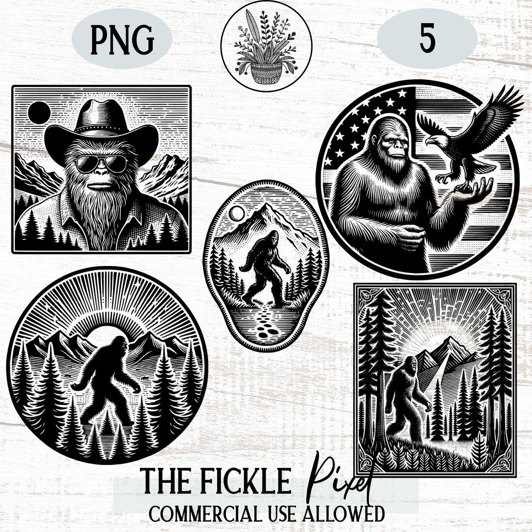 Bigfoot Sasquatch Clipart PNG Bundle, Laser and Cricut Cut File ...